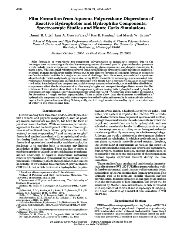 (PDF) Film Formation from Aqueous Polyurethane Dispersions of Reactive ...