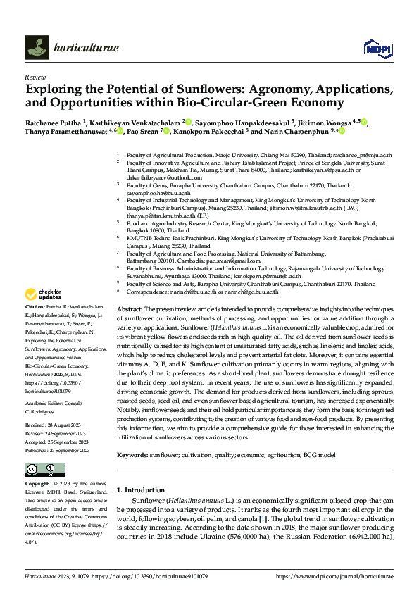 (PDF) Exploring the Potential of Sunflowers: Agronomy, Applications ...