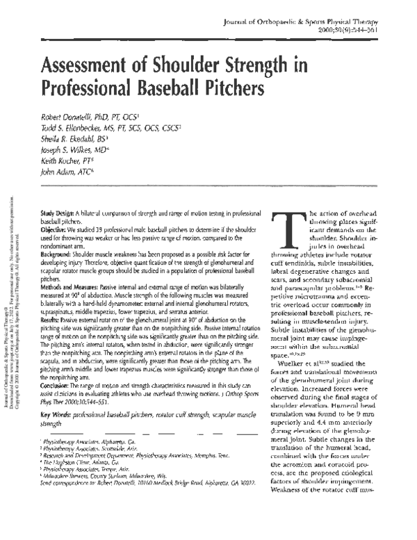 (PDF) Assessment of Shoulder Strength in Professional Baseball Pitchers