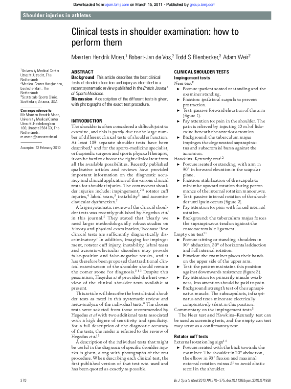 (PDF) Clinical tests in shoulder examination: how to perform them