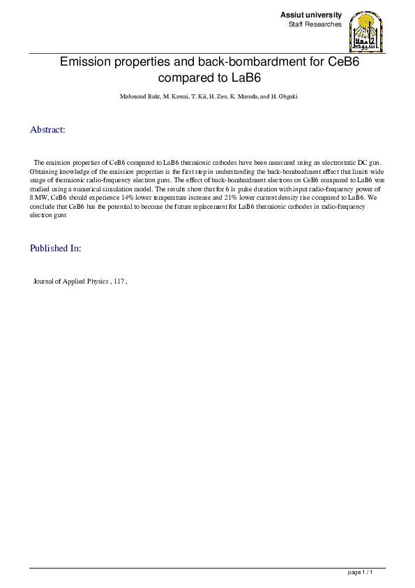 (PDF) Emission properties and back-bombardment for CeB6 compared to LaB6
