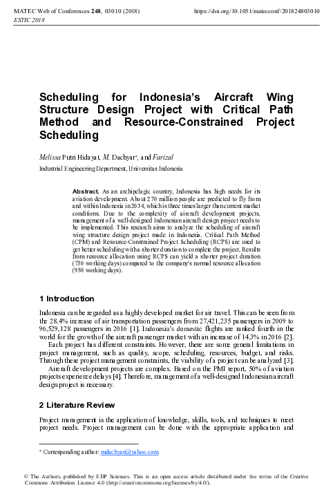 Pdf Scheduling For Indonesias Aircraft Wing Structure Design Project With Critical Path