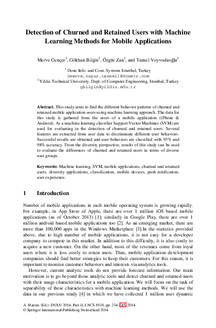 (PDF) Detection of Churned and Retained Users with Machine Learning Methods for Mobile ...