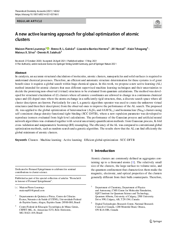 (PDF) Active Learning for Global Optimization of Atomic Clusters