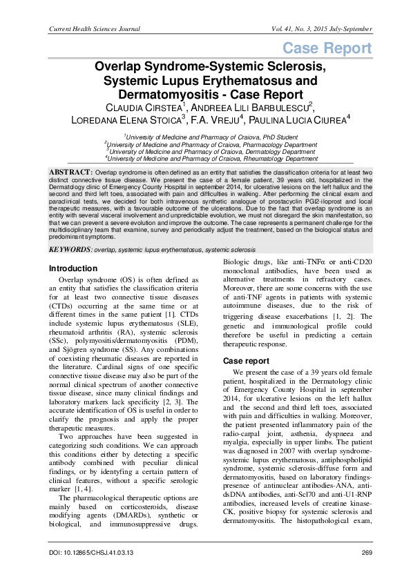 Pdf Case Report Overlap Syndrome Systemic Sclerosis Systemic Lupus Erythematosus And