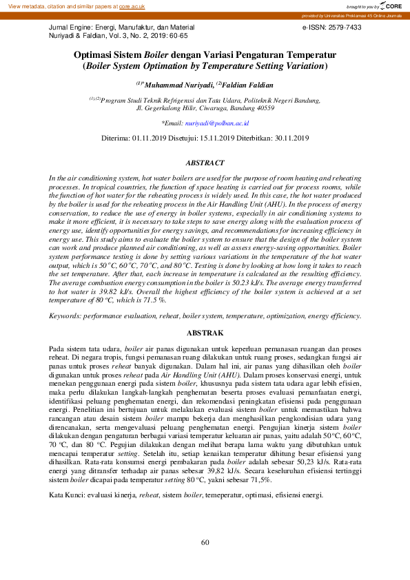 (PDF) Optimasi Sistem Boiler dengan Variasi Pengaturan Temperatur