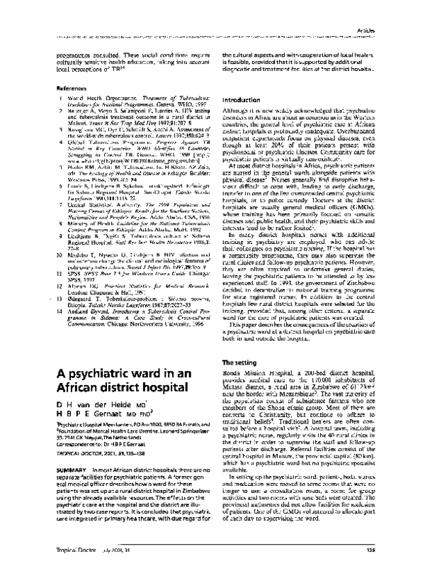 (PDF) A Psychiatric Ward in an African District Hospital