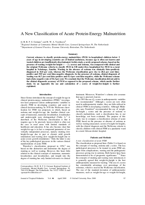 (PDF) A new classification of acute protein-energy malnutrition