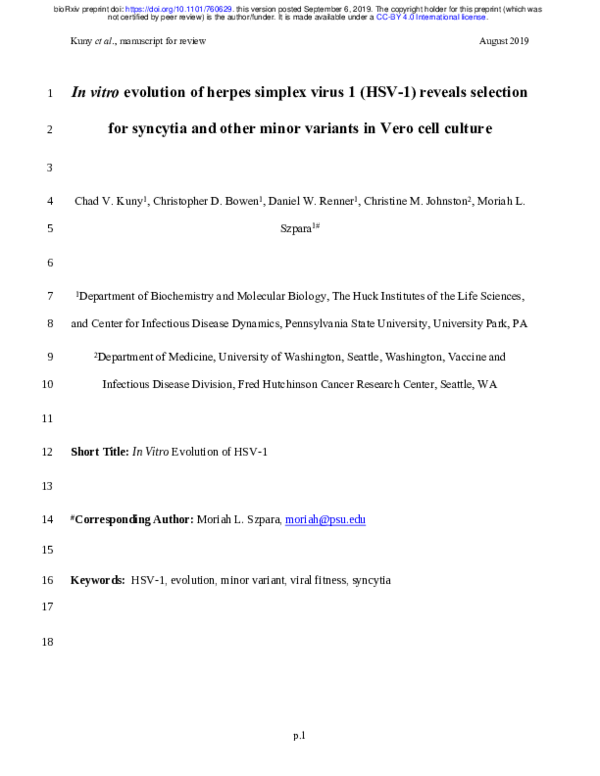 (PDF) In vitro evolution of herpes simplex virus 1 (HSV-1) reveals ...