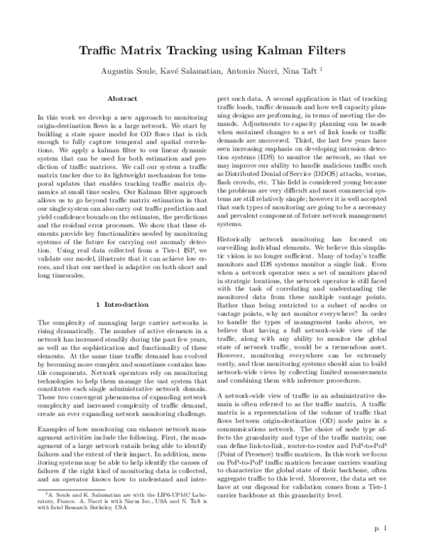 (PDF) Traffic matrix tracking using Kalman filters