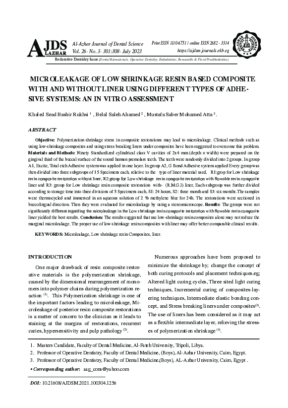 Pdf Microleakage Of Low Shrinkage Resin Based Composite With And