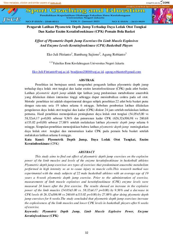 (PDF) Pengaruh Latihan Plyometric Depth Jump Terhadap Daya Ledak Otot ...
