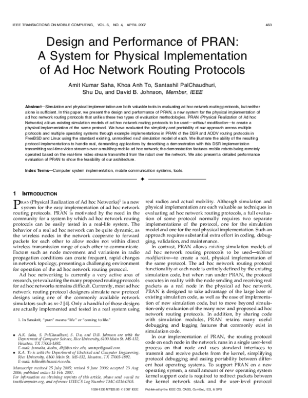 (PDF) Design and Performance of PRAN: A System for Physical ...