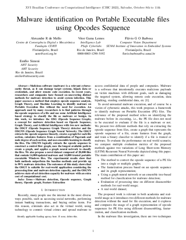 (PDF) Malware identification on Portable Executable files using Opcodes Sequence