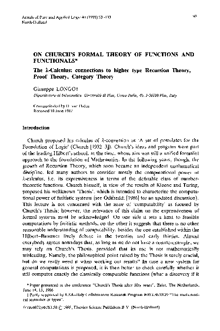 (PDF) On church's formal theory of functions and functionals