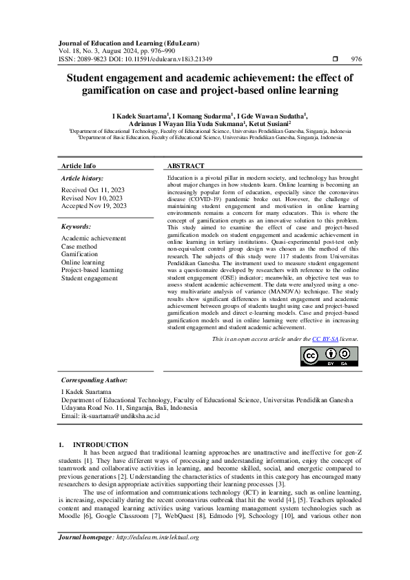 (PDF) Student engagement and academic achievement: the effect of gamification on case and ...