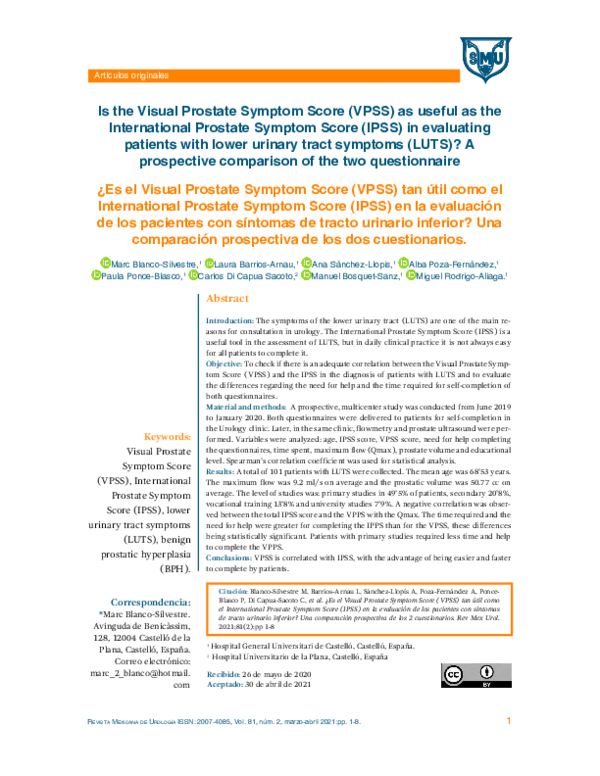(PDF) ¿Es el Visual Prostate Symptom Score (VPSS) tan útil como el ...