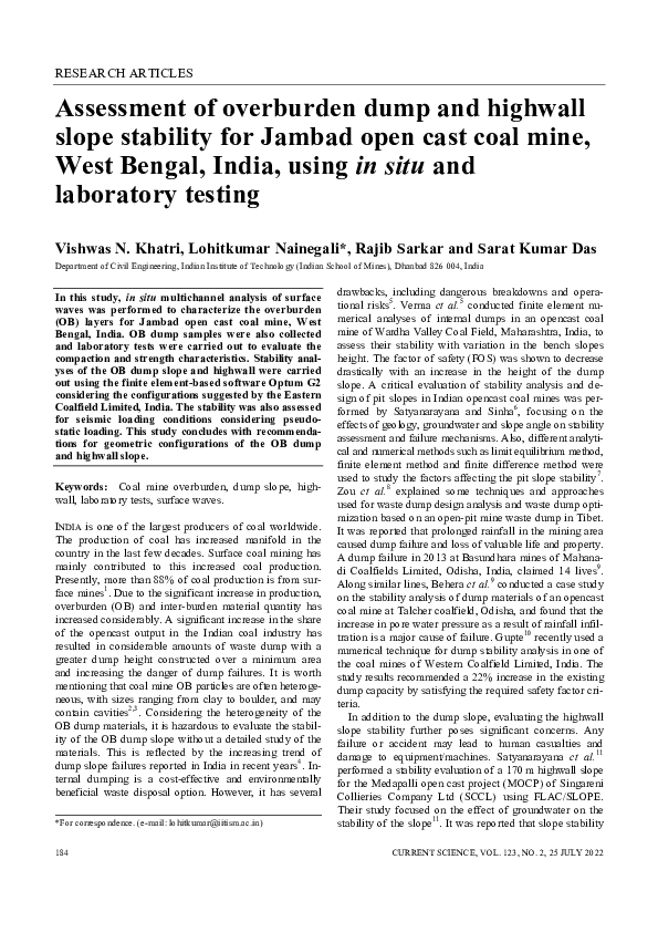 (PDF) Assessment of Overburden Dump and Highwall Slope Stability for ...