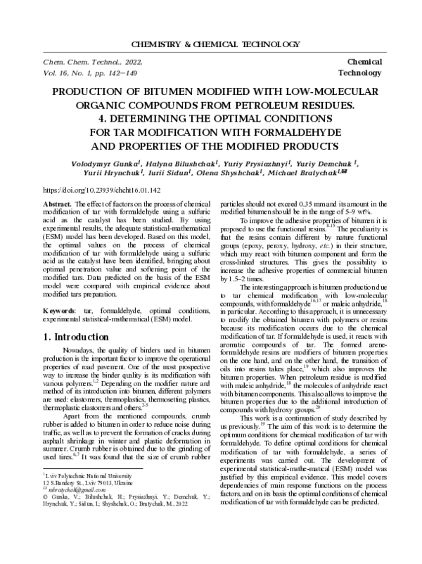 (PDF) Optimizing Tar Modification with Formaldehyde
