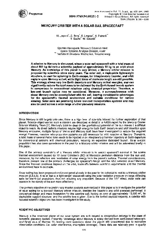 (PDF) Mercury orbiter with a solar sail spacecraft