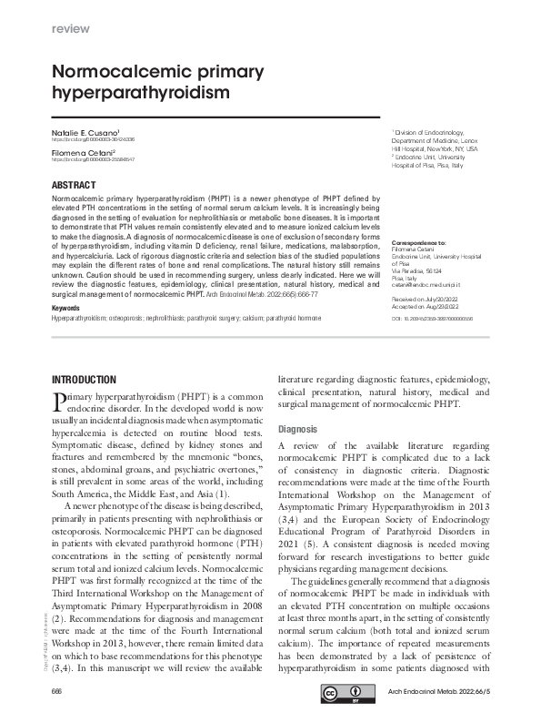 (PDF) Normocalcemic primary hyperparathyroidism