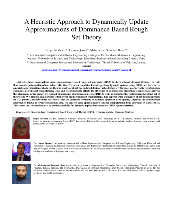 Pdf A Heuristic Approach To Dynamically Update Approximations Of Dominance Based Rough Set Theory