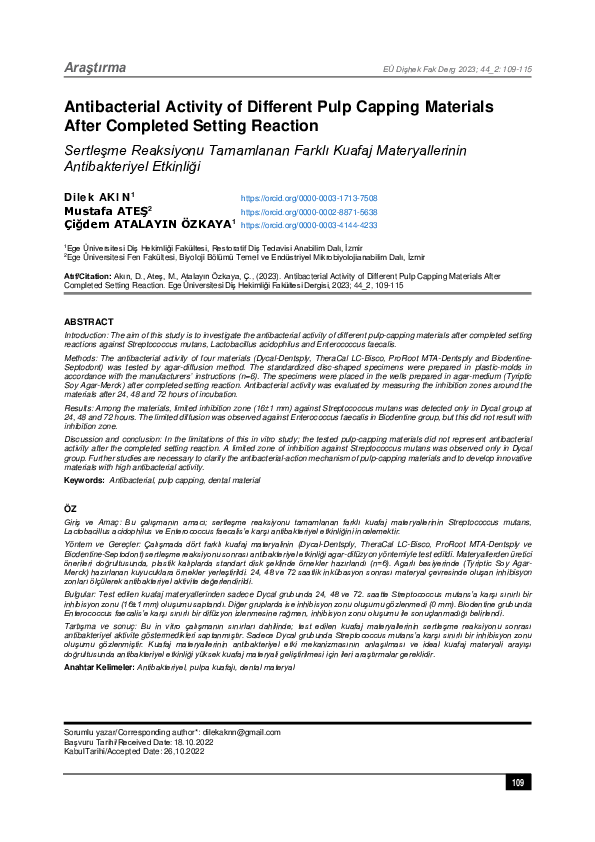 (PDF) Antibacterial Activity of Different Pulp Capping Materials After ...