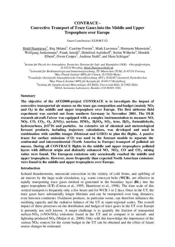 (PDF) CONTRACE-Convective Transport of Trace Gases into the Middle and ...