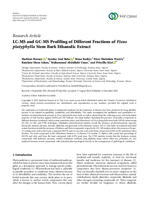 (PDF) LC-MS and GC-MS Profiling of Different Fractions of Ficus ...