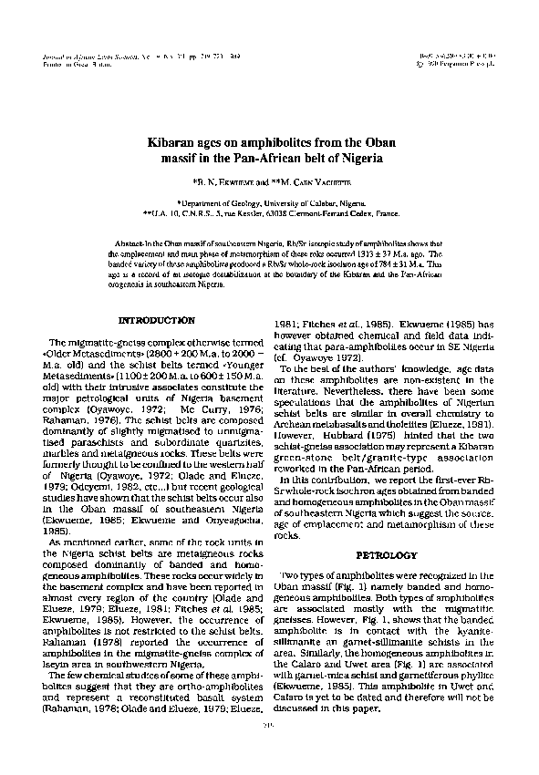 (PDF) Kibaran ages on amphibolites from the Oban massif in the Pan ...