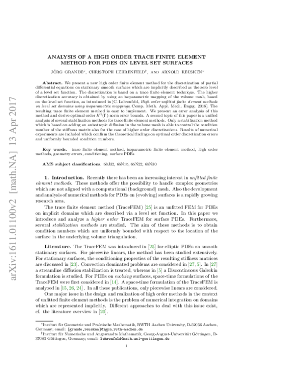 Pdf Analysis Of A High Order Trace Finite Element Method For Pdes On