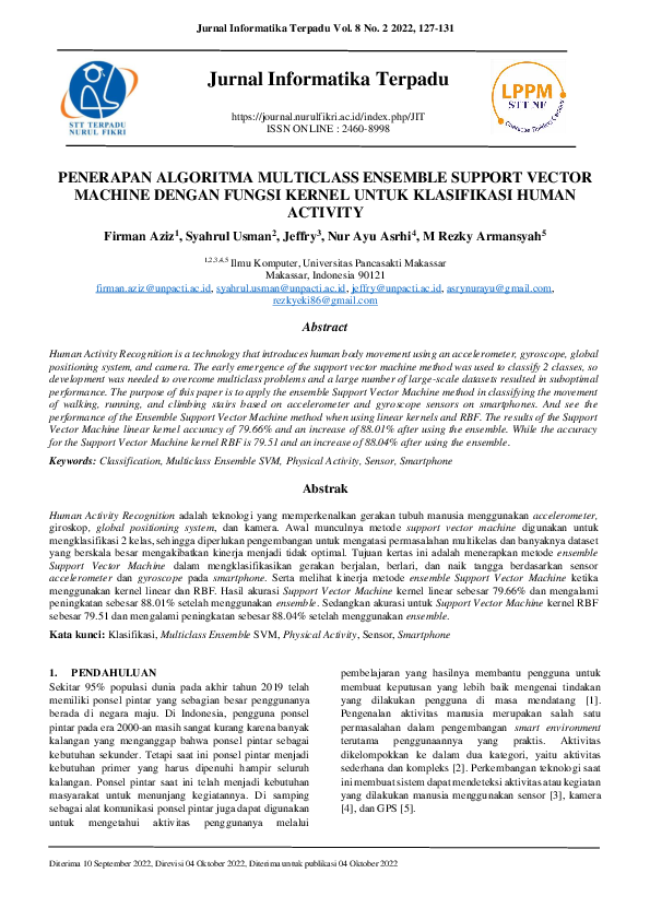 Pdf Penerapan Algoritma Multiclass Ensemble Support Vector Machine Dengan Fungsi Kernel Untuk