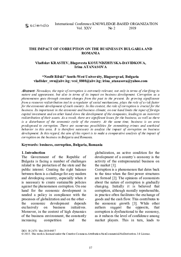 (PDF) The Impact of Corruption on the Business in Bulgaria and Romania