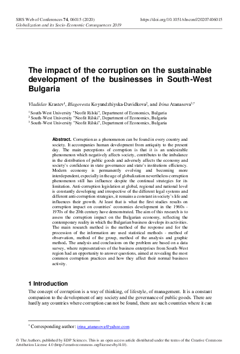 (PDF) The impact of the corruption on the sustainable development of the businesses in South ...
