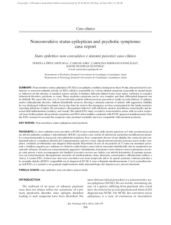 (PDF) Nonconvulsive status epilepticus and psychotic symptoms: case report