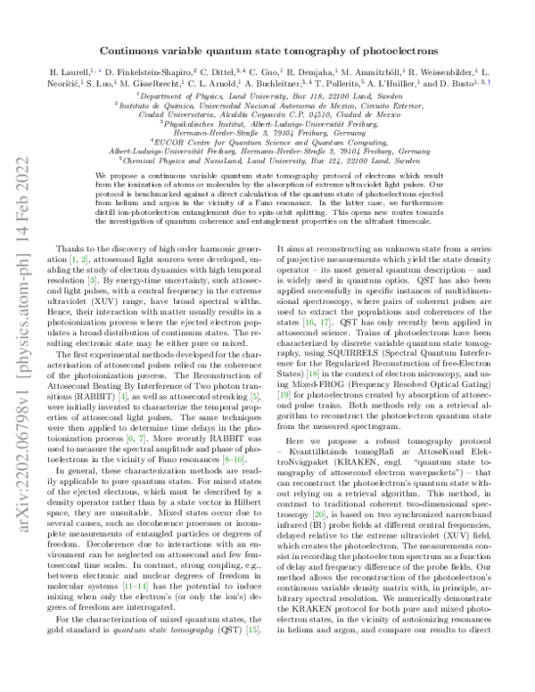 (PDF) Continuous variable quantum state tomography of photoelectrons