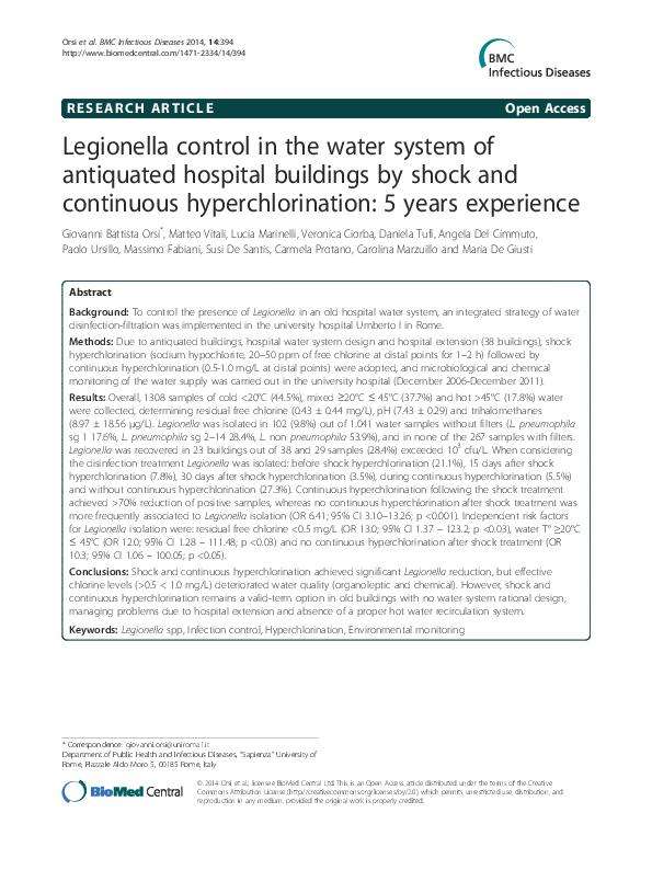 (PDF) Legionella control in the water system of antiquated hospital ...