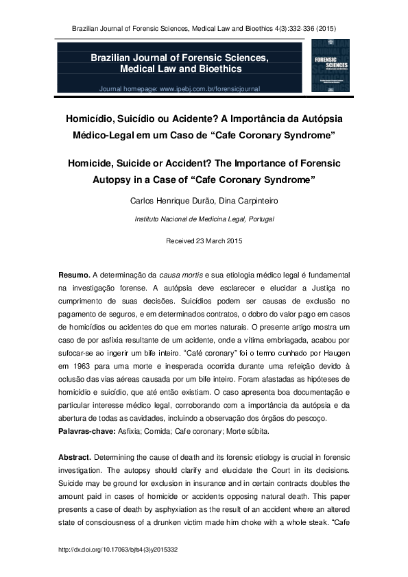 (PDF) Homicide, Suicide or Accident? The Importance of Forensic Autopsy ...