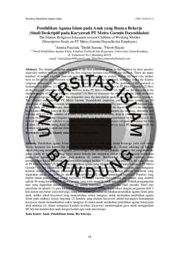 (PDF) Pendidikan Agama Islam pada Anak yang Ibunya Bekerja (Studi ...