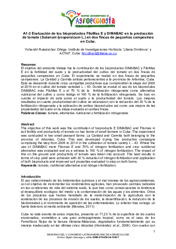(PDF) Evaluación de los bioproductos FitoMas E y DIMABAC en la ...