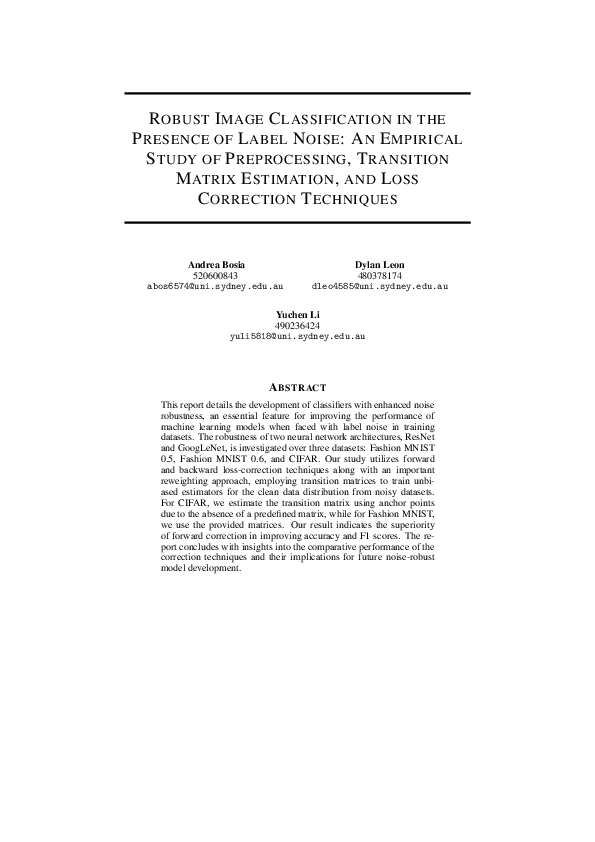 (PDF) ROBUST IMAGE CLASSIFICATION IN THE PRESENCE OF LABEL NOISE: AN ...