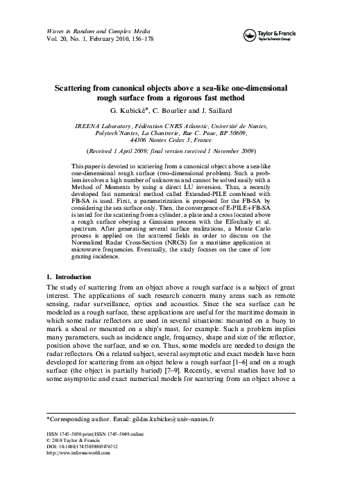(PDF) Scattering from canonical objects above a sea-like one-dimensional rough surface from a ...
