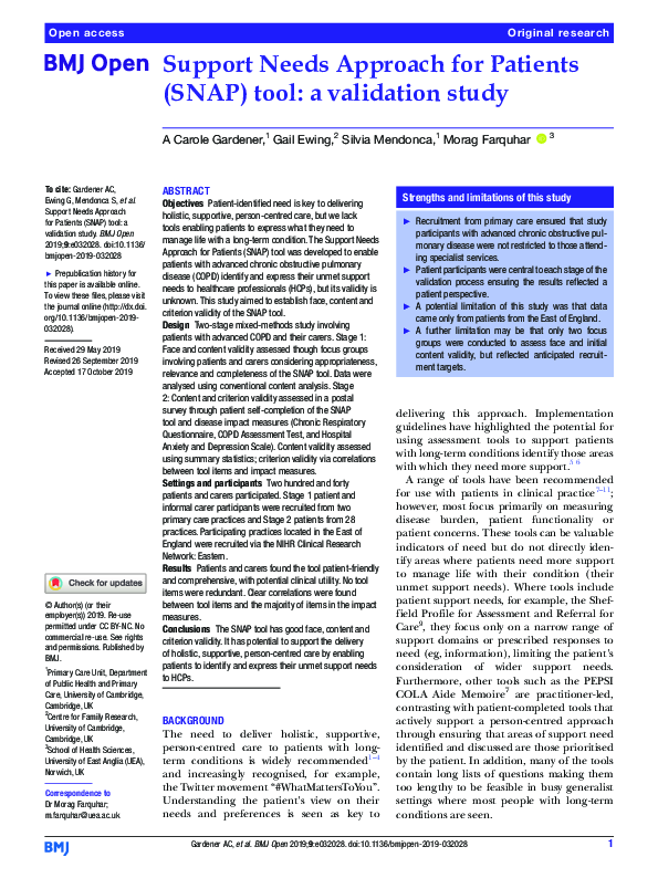 (PDF) 20 Validation of the support needs approach for patients (SNAP ...