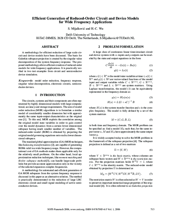 (PDF) Efficient Generation of Reduced-Order Circuit and Device Models for Wide Frequency ...