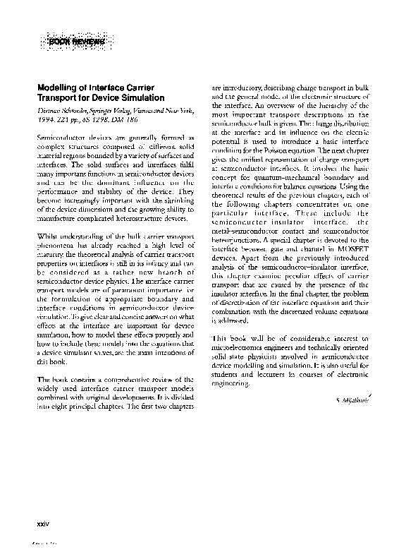 (PDF) Modelling of interface carrier transport for device simulation