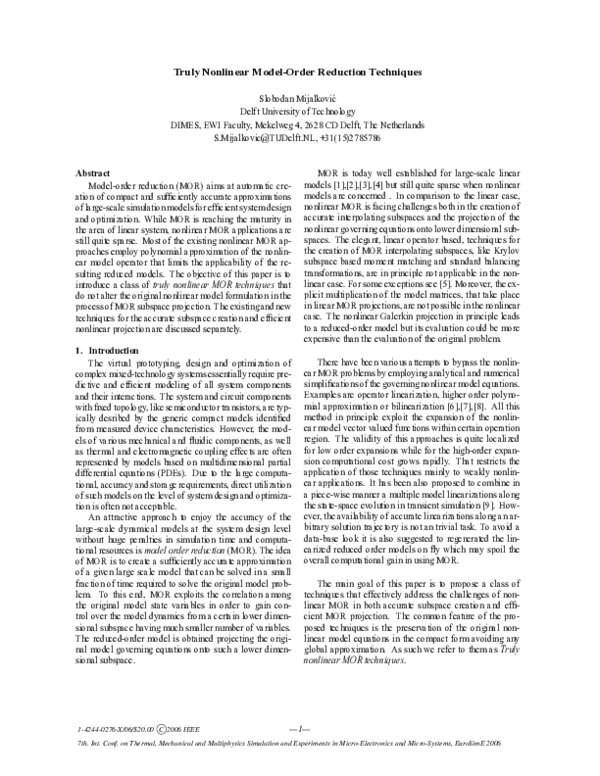 Pdf Truly Nonlinear Model Order Reduction Techniques