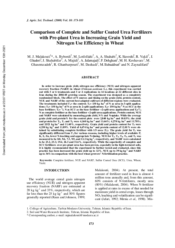 (PDF) Comparison of Complete and Sulfur Coated Urea Fertilizers with ...