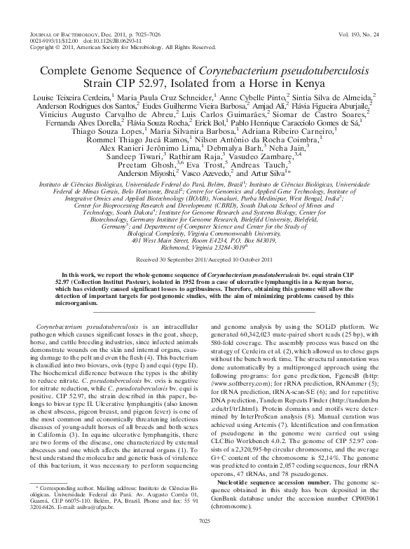 (PDF) Complete Genome Sequence of Corynebacterium pseudotuberculosis ...