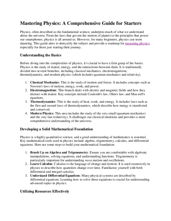 (PDF) Mastering Physics: A Comprehensive Guide for Starters