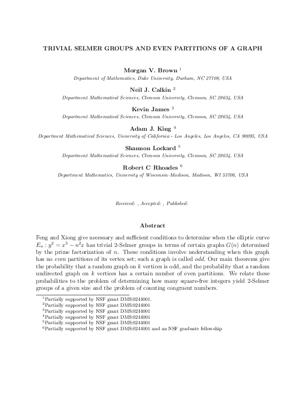 (PDF) Trivial Selmer groups and even partitions of a graph